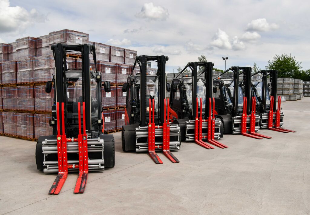 Fleet of Linde Material Handling Electric Forklifts Stationed at ...